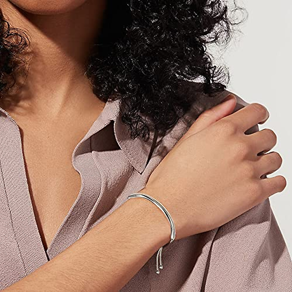 Silver Adjustable Slider Bracelets for Women Dainty Bar Friendship Bangle Bracelet Simple Fashion Jewelry, White Gold