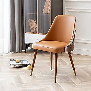 LUNLING Mid Century Modern Dining Room Chairs Faux Leather Upholstered Chairs,Metal Side Chairs with Walnut Wood Frame for Kitchen Dining Living Room Chairs(Orange 1PCS)