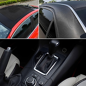 Lypumso 3D Black Carbon Fiber Vinyl Wrap, Air Release Technology Car Wrap Vinyl Roll, Self Adhesive Wrap Stickers Waterproof Film Auto Exterior Interior Decoration 1ft x 13ft