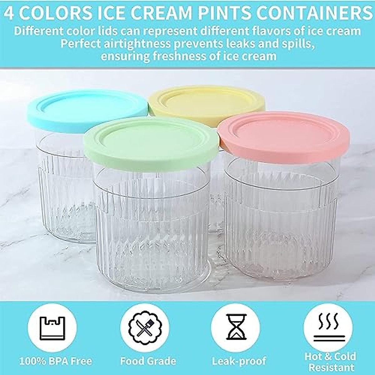 EVANEM Creami Containers, for Ninja Creami Accessories,24 OZ Ice Cream Containers Pint Bpa-Free,Dishwasher Safe for NC501 Series Ice Cream Maker