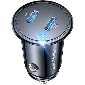 USB C Car Charger, 56W Smallest AINOPE USB C Cigarette Lighter Adapter Fast Charger, PD 3.0 Dual Car Charger USB C Compatible with iPhone 14/13 Pro/12/12 Pro/12 Mini, Galaxy S20/S10, iPad Pro