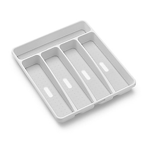 madesmart Classic Small Silverware Tray - White | CLASSIC COLLECTION | 5-Compartments | Icons help sort Flatware, Utensils and Cutlery | Soft-grip Lining and Non-slip Feet | BPA-Free