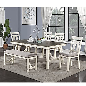 simple relax Upholstered Cushion Dining Bench, Grey/White