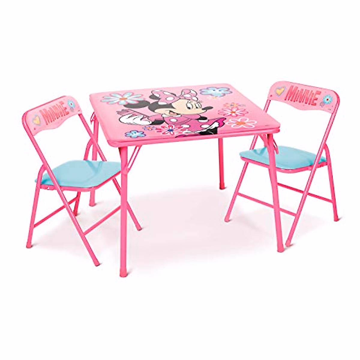 Minnie Mouse Activity – Folding Childrens Table & Chair Set – Includes 2 Kid Chairs with Non Skid Rubber Feet & Padded Seats – Sturdy Metal Construction