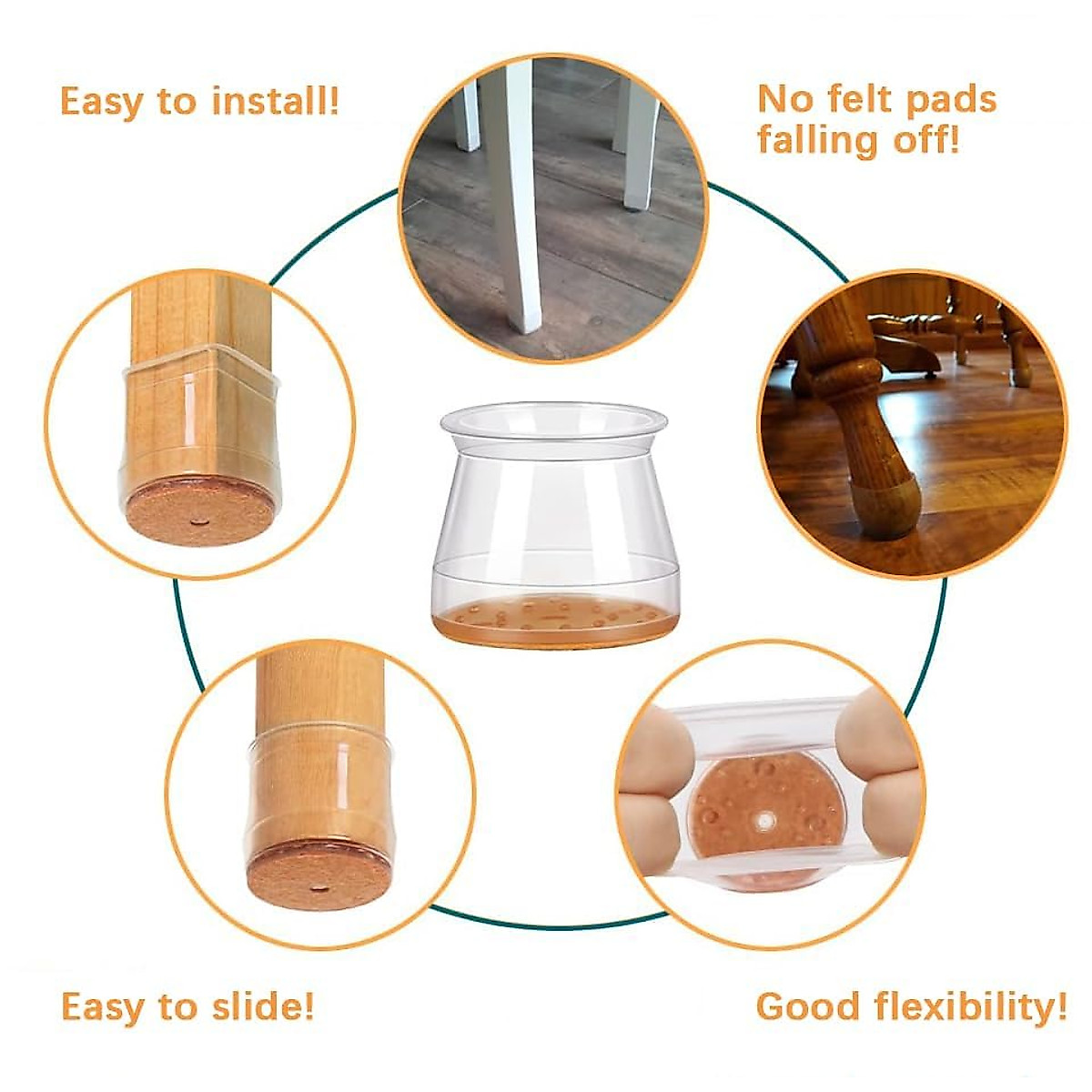 Ansible 24 pcs Chair Leg Floor Protectors, Furniture Felt Pads Silicone Covers caps for Chairs,Chair Leg Protectors for Hardwood Floors (Small fit:0.9''-1.29'')