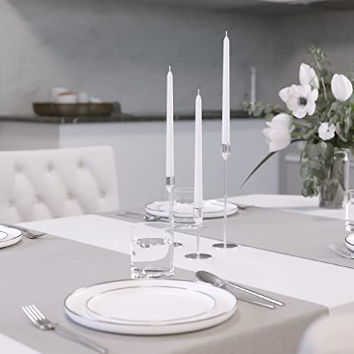 CANDWAX White Taper Candles 10 inch Dripless - Set of 4 Tapered Candles Ideal as Dinner Candles - Smokeless and Unscented Taper Candles Long Burning - Hand Poured Tall Candlesticks