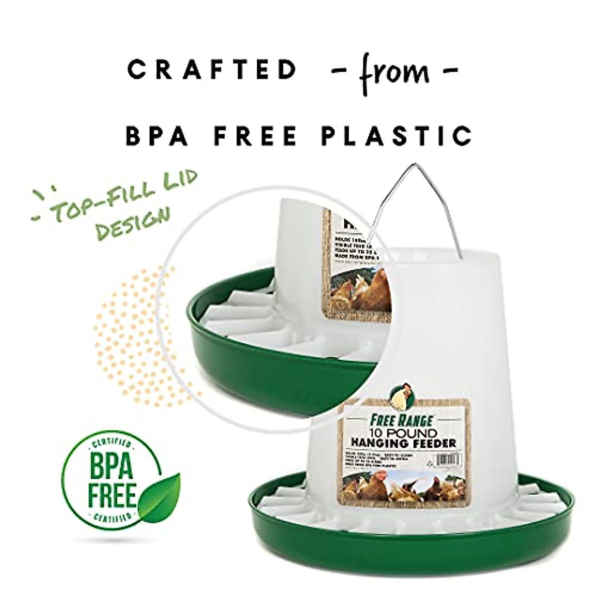 Harris Farms Free Range Hanging Poultry Feeder | Twist Lock Base | 10 Pound,White