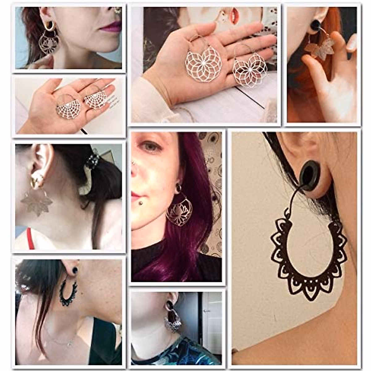 LADEMAYH Ear Hangers Black Lightweight Earrings for Ear Tunnels Gauges- Sunflower Design and Jagged Floral Stainless Steel Body Piercing Jewelry 2 Pairs Selling