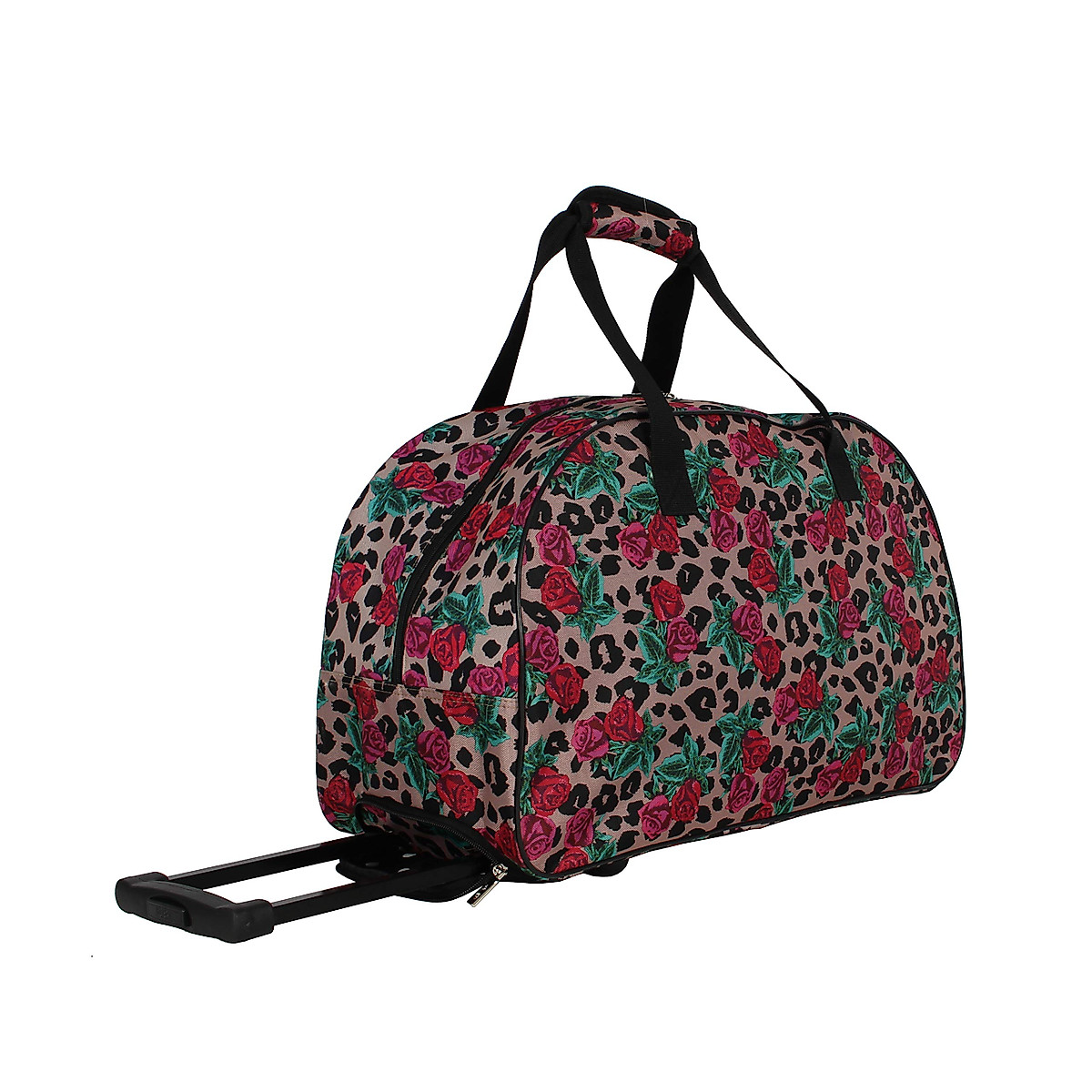 Betsey Johnson Designer Carry On Luggage Collection - Lightweight Pattern 22 Inch Duffel Bag- Weekender Overnight Business Travel Suitcase with 2- Rolling Wheels (One Size, Leopard Rose)