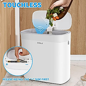 UHdod Touchless Bathroom Trash Can with Lid, 3.2 Gallon Automatic Motion Sensor Smart Trash Bin, Slim Plastic Narrow Garbage Can for Bathroom, Kitchen, Office, Living Room White