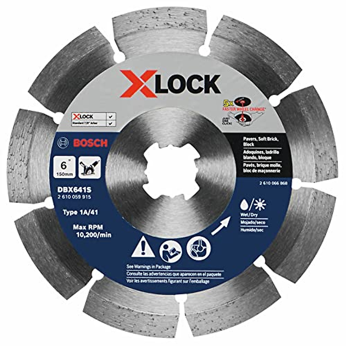 BOSCH DBX641S 6 In. X-LOCK Segmented Rim Diamond Blade Compatible with 7/8 In. Arbor for Application in Pavers, Soft Brick, Block