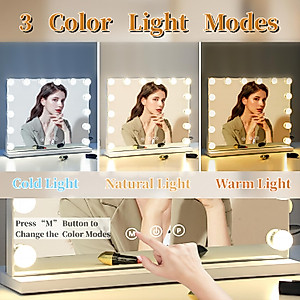 NUSVAN Vanity Mirror with Lights Lighted Makeup Mirror with Dimmable LED Bulbs,3 Color Lighting Modes,USB Charging Port Touch Control,Sturdy Metal Frame Design,White (50x40cm, 4.70)