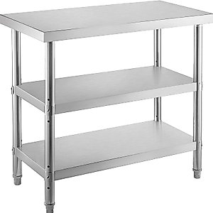 VEVOR Outdoor Food Prep Table, 24x14x33 in Commercial Stainless Steel Table, 2 Adjustable Undershelf BBQ Prep Table, Heavy Duty Kitchen Work Table, for Garage, Home, Warehouse, and Kitchen Silver