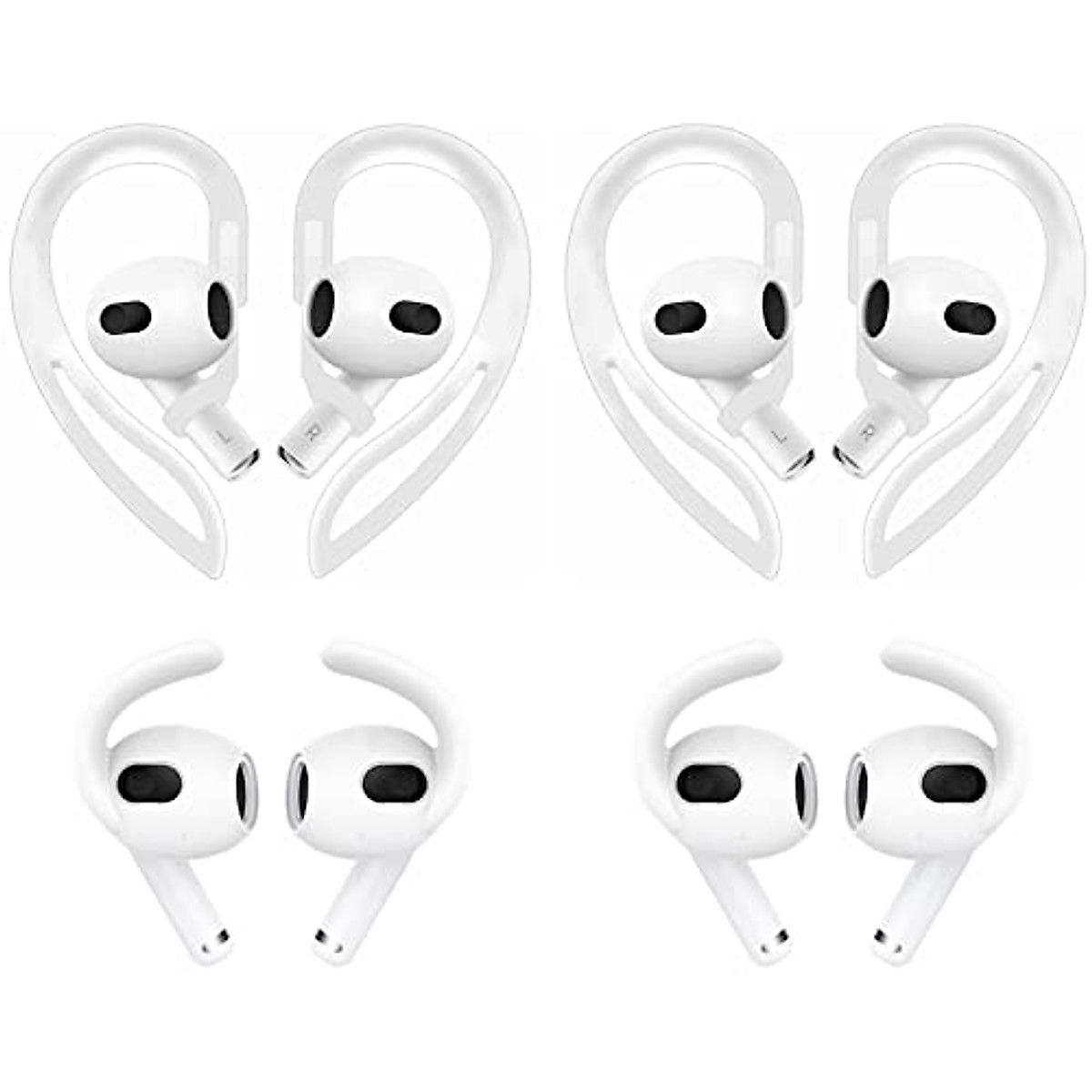 ALXCD Ear Hook Ear Tips Compatible with AirPods 3, 2 Pairs Over-Ear Soft Adjustable Ear Hook & 2 Pairs Sport Silicone Ear Tips in 1 Set [Anti Slip][Anti Lost], Compatible with AirPods 3 (2C+2S) White