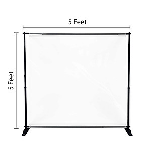 BannerBuzz Sneeze Guard, Adjustable Banner Stand, 580GSM Full Tarp PVC Clear Vinyl with Black Coated Aluminium, Vision Clarity Up to 90% (5' W x 5' H)