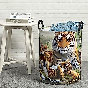 Jungle Tigers Cub Laundry Basket Protable Circular Laundry Hamper Storage Bin Organizer With Handles For Bathroom,Bedroom Clothes