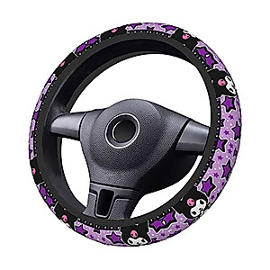 Gearbest Cute Cartoon Kuromi Steering Wheel Cover Universal 15 in Car Accessories for Men Women,Steering Wheel Protector Comfortable Protective Case for SUV Sedan Decor