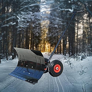 Gralara Wheeled Snow Pusher, Snow Plow Outdoor Snow Pushing, Multi Angle Rolling Removal Tool,Winter Snow Pusher for Park, Pavement Sidewalk, Wheels 74x42cm