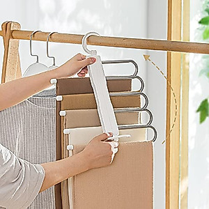 Dalanpa Multi Functional Pants Hangers 5 Layers Pants Rack Non-Slip Clothes Closet Storage Organizer for Pants Jeans Scarf
