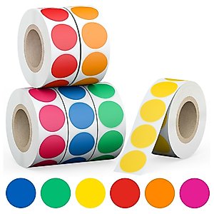 Anylabel 3/4" Round Color Coding Circle Dot Labels 3000 PCS Includes Bright Yellow Green Red Pink Orange Blue(6 Rolls,500 Labels/Roll)