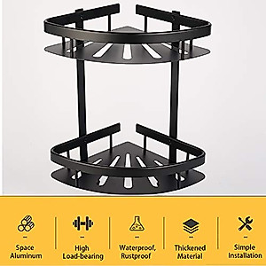Shower Corner Shelf, Durable Aluminum 2 Tiers Shower Shelf Adhesive Tape Mounting, No Drilling,Wall Mounted Aluminum Shower Caddy for Bathroom,Kitchen,Toilet (1 PACK Black)