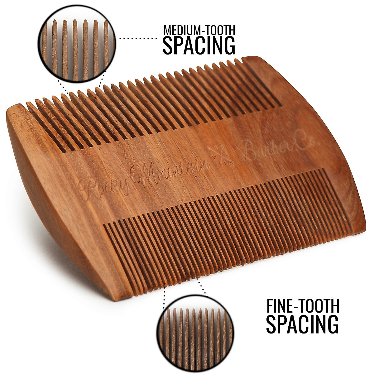 Beard Comb - Natural Sandal Wood for Hair with a Scented Fragrance Smell with Anti-Static & No Snag, Handmade Fine/Medium Tooth Brush Best for Beard & Moustache Packaged in Premium Giftbox