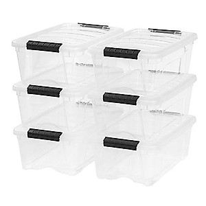 IRIS USA, Inc. TB-42 12 Quart Stack & Pull Box, Clear, 6 Stack and Pull TB-28 32 Quart Stack & Pull Box, Multi-Purpose Storage Bin, 6 Pack, Pearl