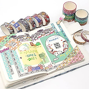 WAPETASHI Cute Washi Tape Set - 24 Rolls Kawaii Animals Gold Foil Decorative Masking Tape for Journaling, Scrapbooking, Kids DIY Crafts, Gift Wrapping, Aesthetic Supplies, Planners, Bullet Journal