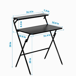 Vipass Small Folding Home Office Desk,2-Tier Foldable Computer Desk,Space Saving Portable Laptop Study Foldable Table for Small Spaces,Black