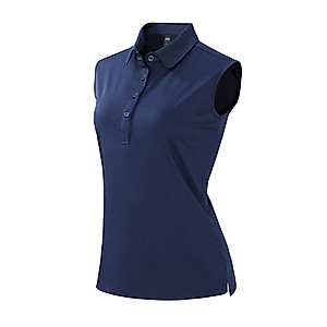 MIER Women's Sleeveless Golf Polo Shirts 4-Button Tennis Athletic Tank Tops with Collar Sun Protection Quick Dry, UPF 50+, Navy, S
