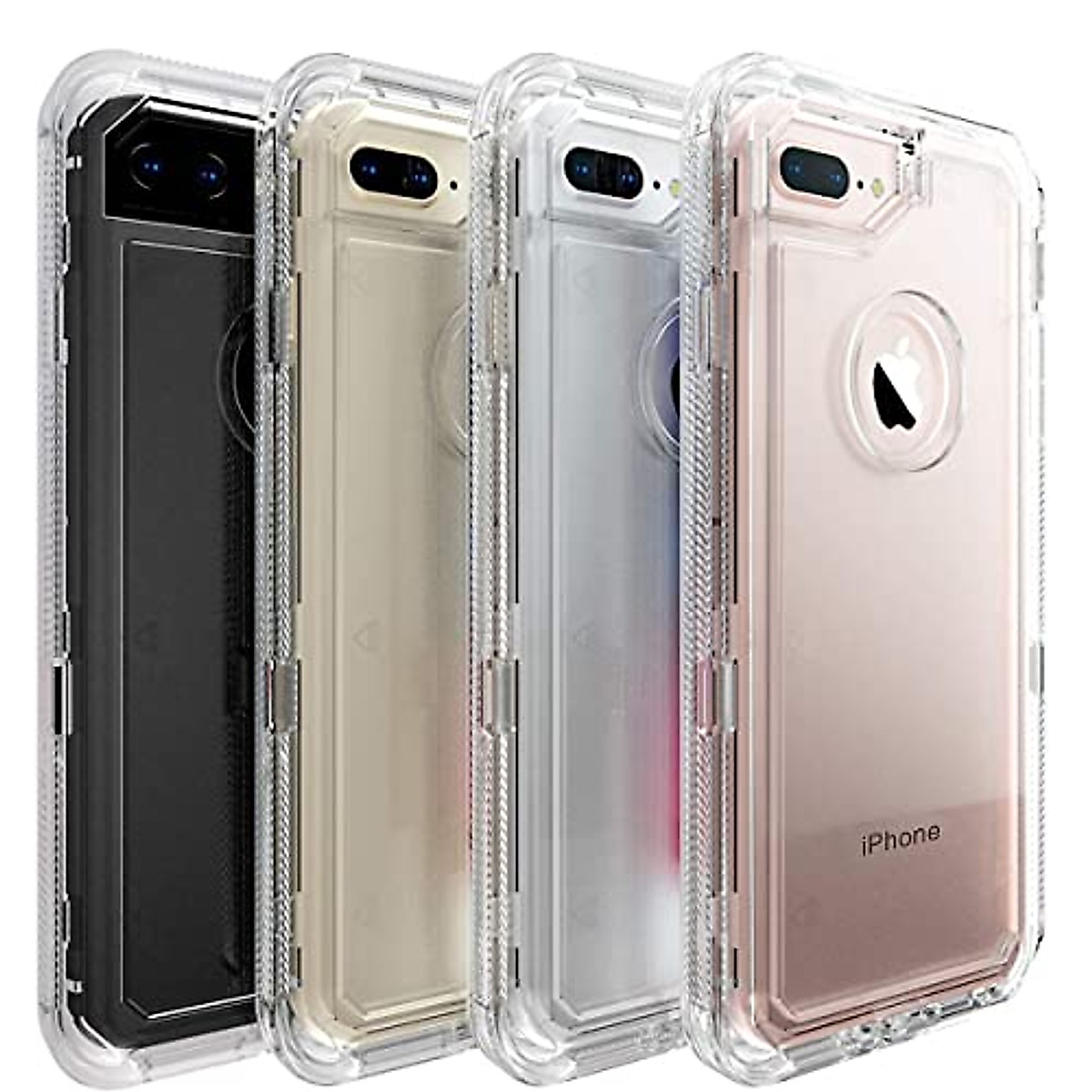 MXX iPhone 8 Plus Heavy Duty Case 3 in 1 Layers Rugged Rubber Shockproof Protection Case Cover for iPhone 7 Plus/iPhone 8 Plus - Clear (Transparent)