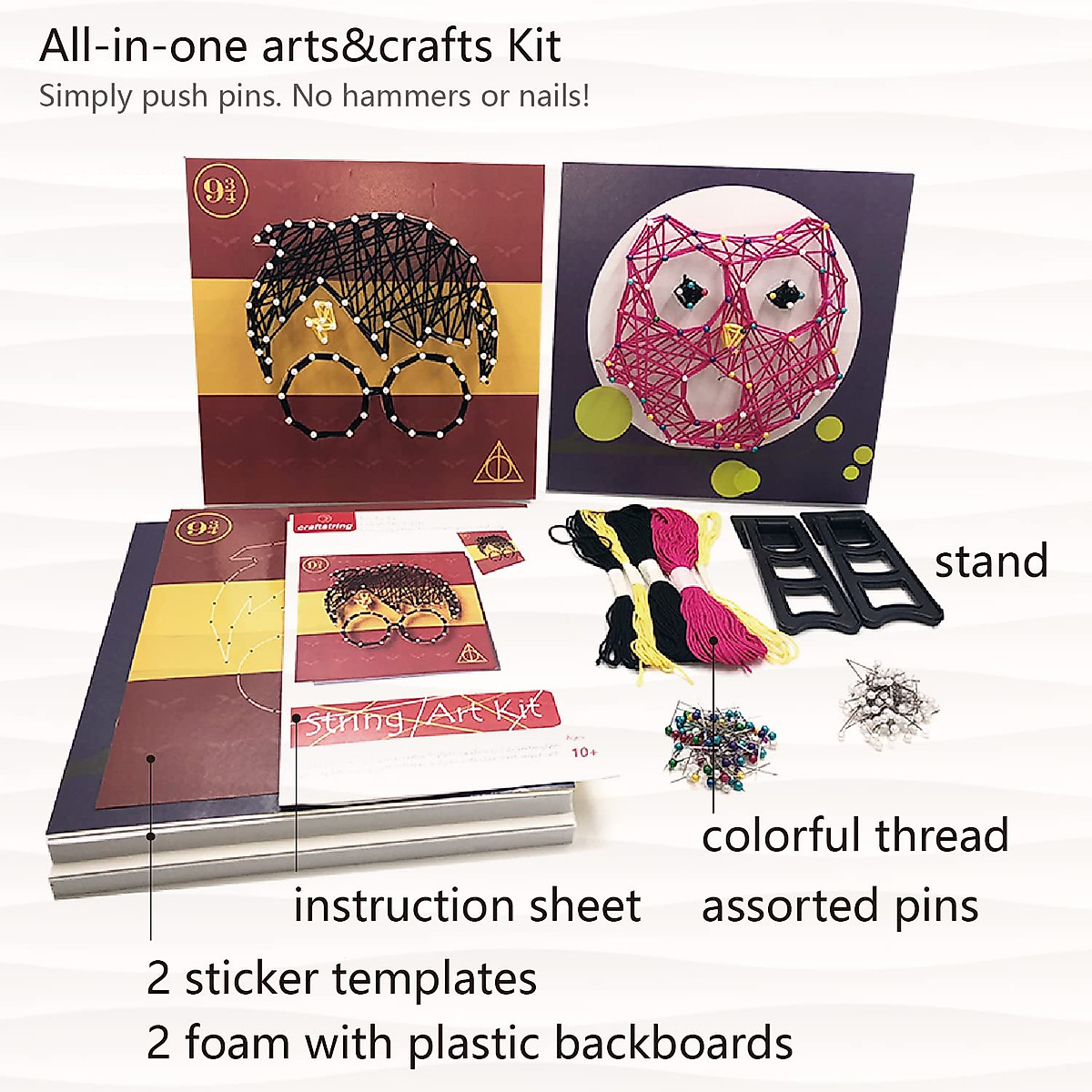 craftstring String Art Kit for Kids and Adults, All-in-One, DIY 2 Large String Art Canvases-Harry Potter and Owl Edition