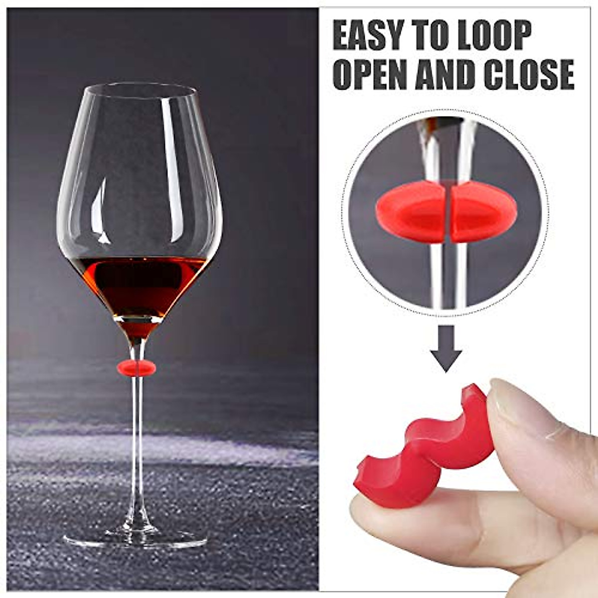 26Pcs Wine Glass Charms Tags with Bottle Stopper, Silicone Wine Glass Drink Markers for Bar Party Martinis Cocktail Champagne Stem Glasses