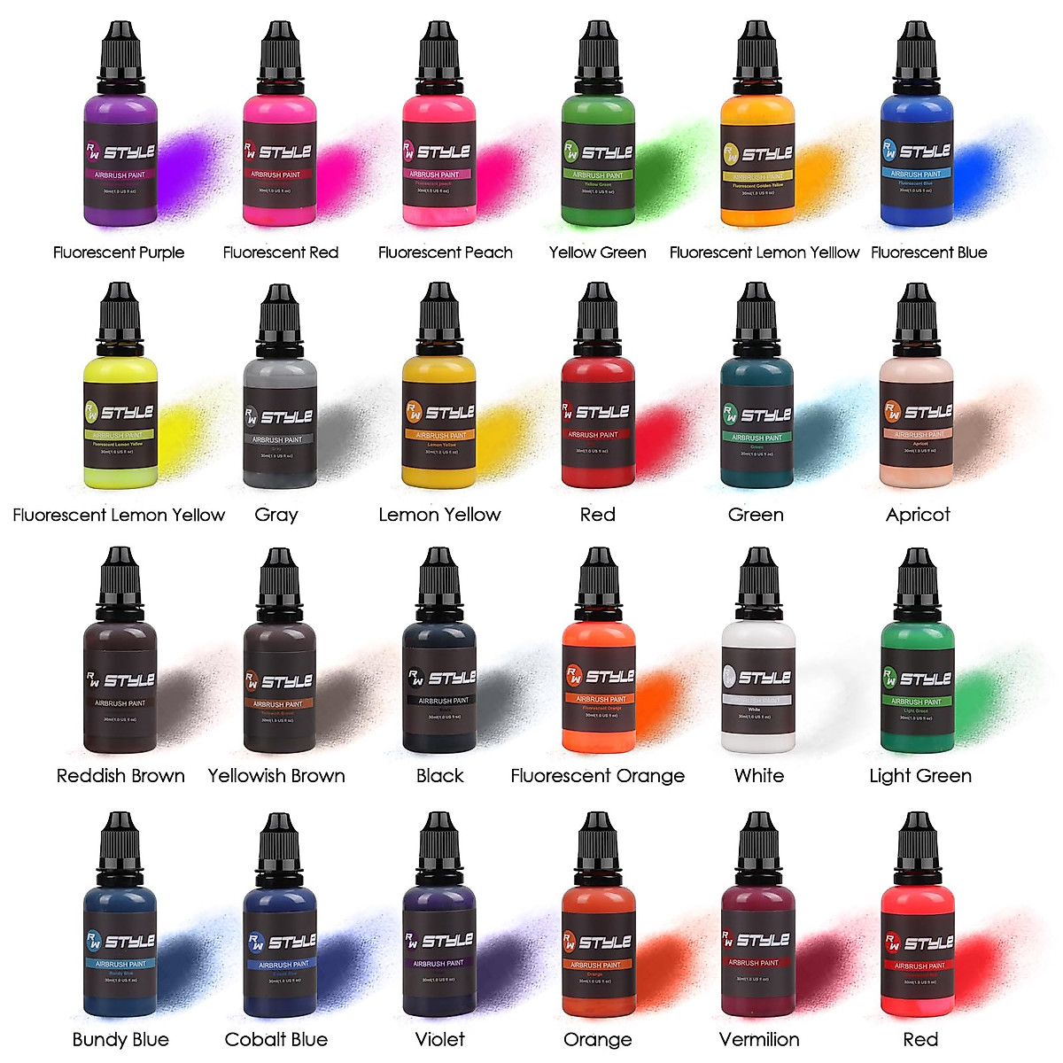 rhinowisdom Airbrush Paint - 24 Colors Airbrush Paint Set 1fl oz, Opaque & Brilliant Colors, Leather & Shoe Acrylic Air brush Paint Kit Ready to Spray Water Based for Artists Beginners Hobbyist…