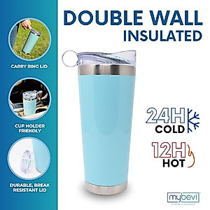 MyBevi Classic Premium Stainless Steel Tumbler with 12-Hour Temperature Control, Tritan Lid, and BPA-Free Construction | Aqua Sky, 26 oz