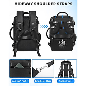 FALARK INC Travel Backpack For Women Men, Carry On Backpack Flight Approved, Waterproof Anti-theft Personal Item Trave Bag With USB Port For Travel, Black