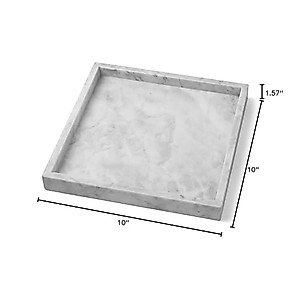 Moreast Real Marble Tray for Bathroom Kitchen, Genuine Natural Stone Decorative Tray on Vanity Dresser Nightstand Desk, 10 x 10 (Grey)