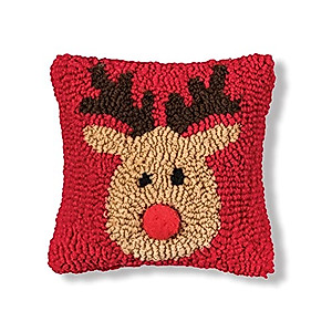 C&F Home Reindeer Games Petite Hooked Christmas Pillow 8 x 8 Red