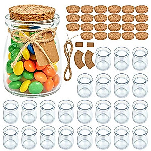 Glass Favor Jar with Cork Lids, Hoa Kinh 24 Pack 3.4Oz Glass Flavor Jars Small Clear Glass Container for Candy, Pudding, Jam, Yogurt, Spices, Honey, Wedding Favors
