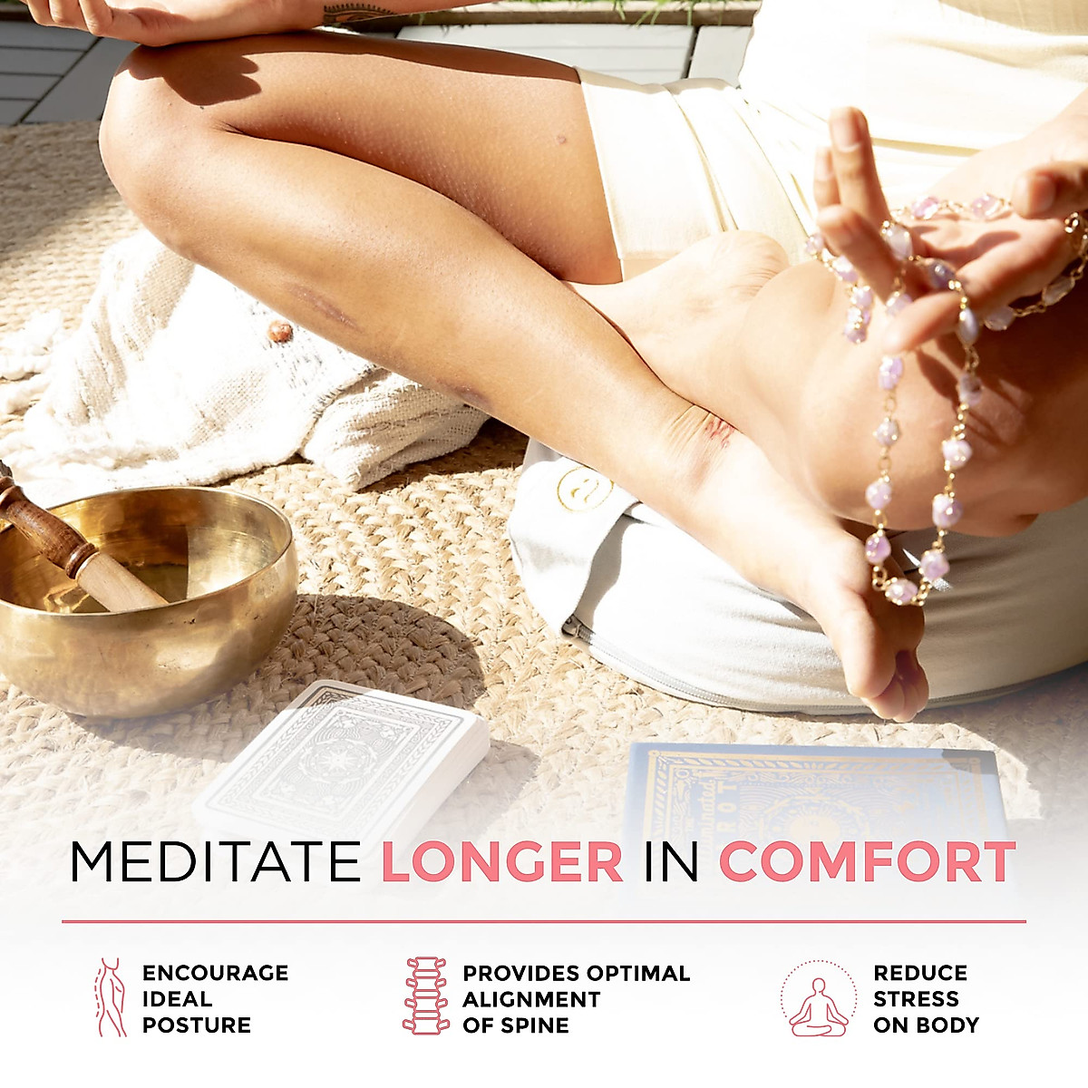 Buckwheat Meditation Cushion Round Zafu Yoga Pillow - Zafu Meditation Cushion Velvet with Zippered Organic Cotton Liner to Add or Remove Hulls | Machine Washable - Free Carry Bag (White)