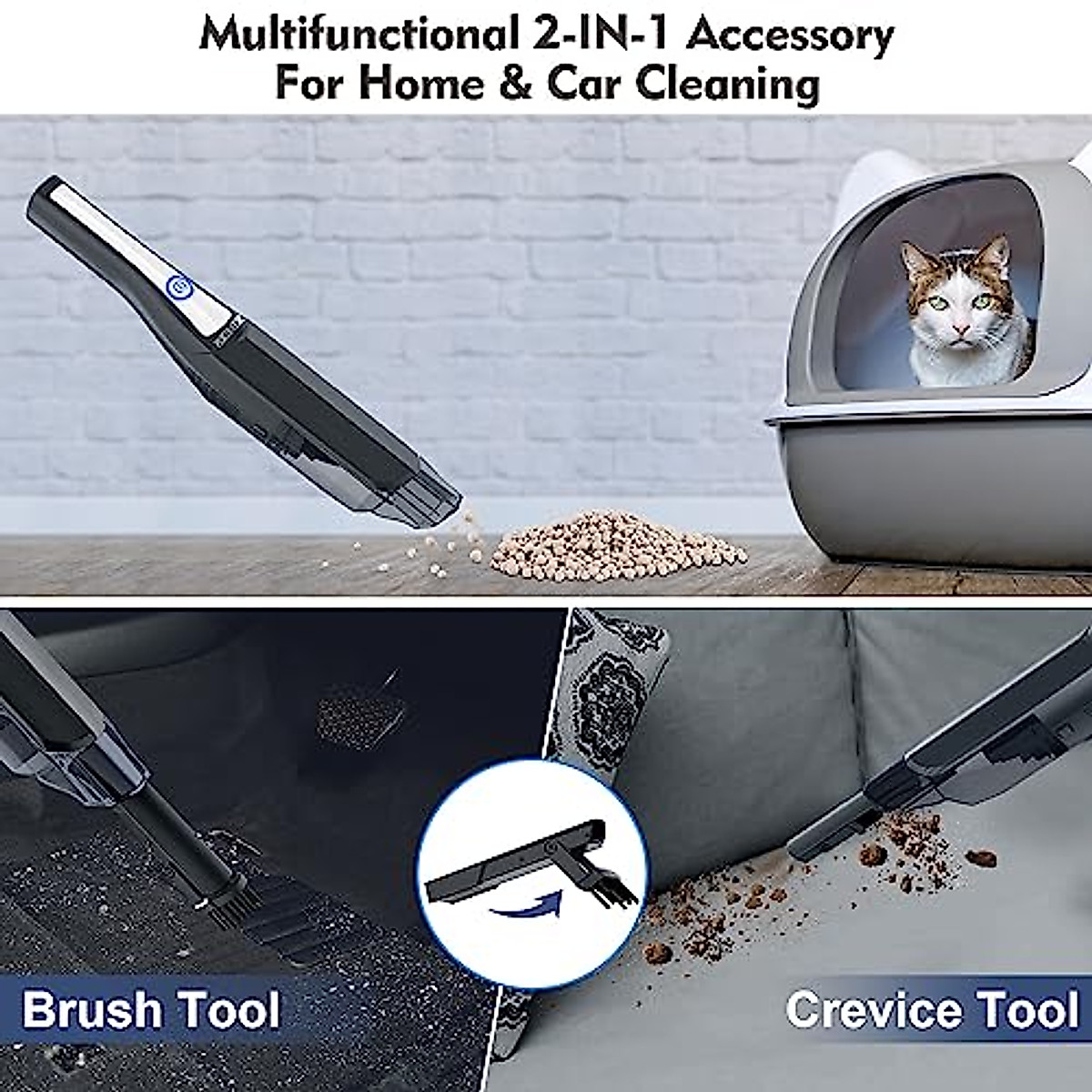 XREXS Handheld Vacuum Cordless, Car Vacuum Cleaner High Power, 12000Pa Strong Suction Rechargeable Hand Held Vacuum, Portable Lightweight Wireless Vacuum Cleaner for Home, Office, Pet Hair Cleaning