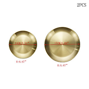 Faotup 2PCS 5.51+6.69Inch Diameter Stainless Steel Gold Tray Decorative Round,Modern Gold Serving Tray,Candle Plate Gold,Gold Metal Serving Trays
