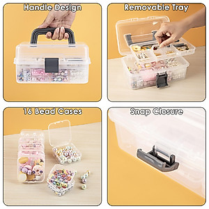 Find Scrapblooms Plastic Bead Storage Containers,17 pack Bead Organizer Box With Handle and Removable Tray,Portable Art Storage Case Jewelry Beads Storage Box Set(Empty)
