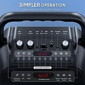 Karaoke Machine, Portable Bluetooth Speaker with 2 Wireless Microphones for Adults & Kids with Lights, Karaoke Microphone with PA System Supports USB/TF/REC/FM/AUX for Home Party