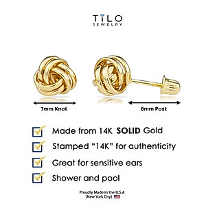 Womens 14k Gold Love Knot Stud Earrings with Long Screw-back Post…