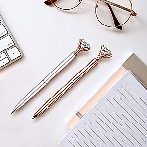 12 PCS Diamond Pen With Big Crystal Bling Metal Ballpoint Pen, Office Supplies And School, Rose Gold/White Rose Polka Dot/Silver/Rose Gold With White Polka Dots, Includes 12 Pen Refills