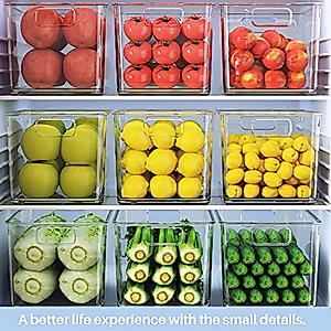 FORUP Plastic Clear Storage Bins with Lids, Kitchen Pantry Organization, Fridge Organizer, Stackable Food Storage Bin, 4 Pack