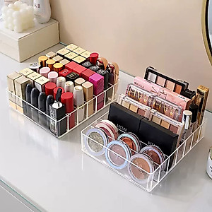 TWUTGAYW Eyeshadow Palette Organizer, Acrylic Clear Make Up Organizers and Storage Holder, Cosmetics Makeup Drawer Organizer for Vanity Bedroom 7 Section BPA Free Vanity Organizers and Storage