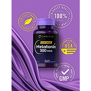 Carlyle Melatonin 300 mcg | 365 Tablets | Low Dose | Vegetarian, Non-GMO, Gluten Free