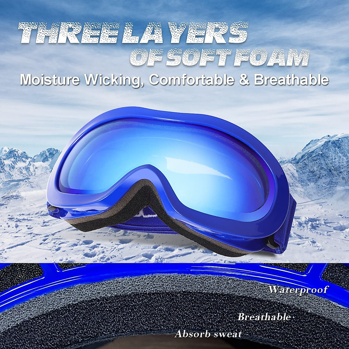 EXP VISION Ski Goggles Anti-Fog Child Snowboard Goggles with UV Protection, Over The Glasses Snow Goggles for Adult Kids (Red Adult ski goggles & Blue Kids Ski Goggles)